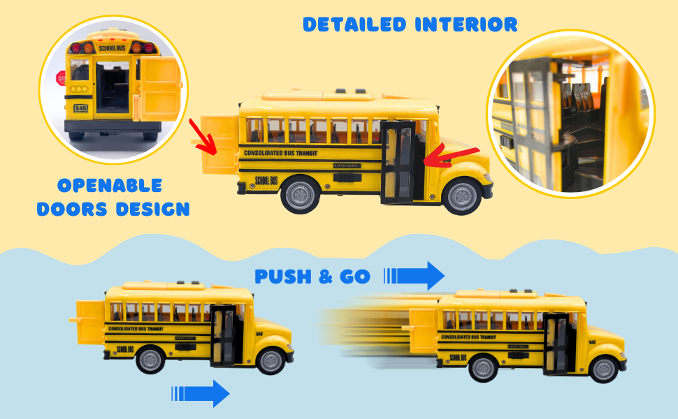 Amazon.com: PlenPLAY Yellow School Bus Toy with Crossing Guard Stop Sign - Friction Powered ...