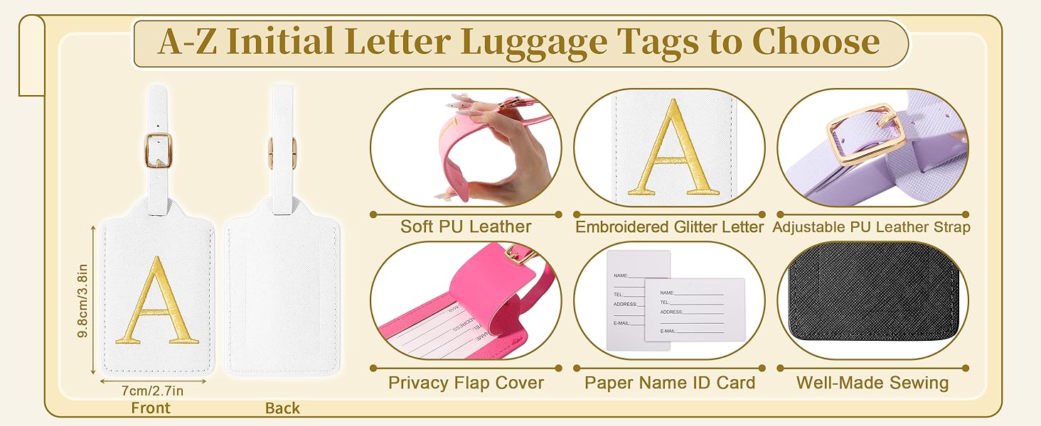 Amazon.com: Personalized Initial Luggage Tags for Suitcase TSA Approved, White Leather Cute ...