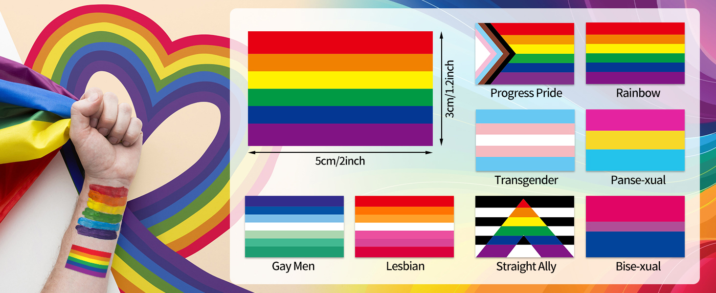 Amazon.com: 500 Pieces 2 x 1.2 Inches Pride Flag Stickers Roll - 8 Patterns Rectangle Self ...