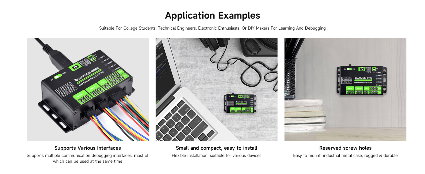 Waveshare USB to UART/I2C/SPI/JTAG Converter, Supports Multiple ...