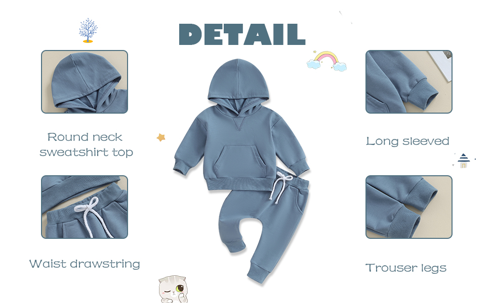 Amazon.com: Toddler Baby Boy Girl Clothes Solid Color Hoodie Sweatshirt Top and Jogger Pants Set ...