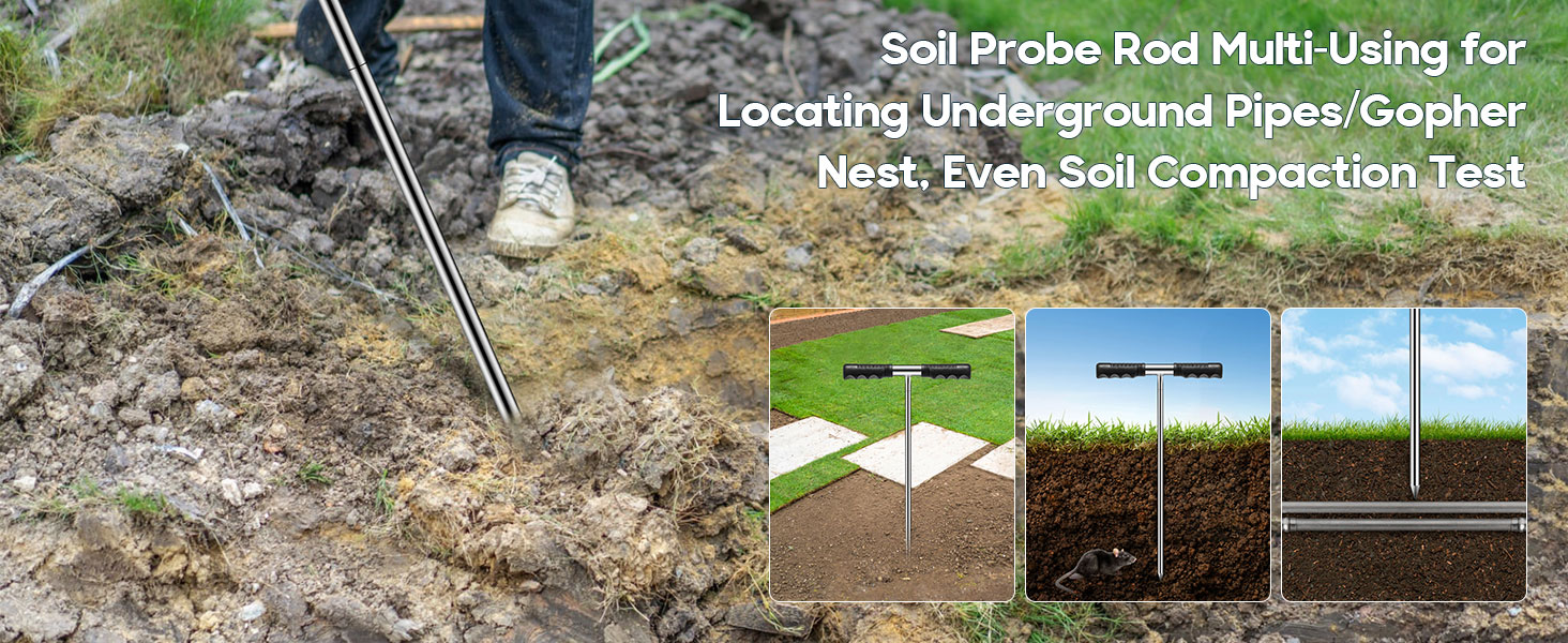 Amazon.com: Yosuny Solid Stainless Steel Soil Probe Rod, Adjustable 17-32-48 Inch, Septic Tank ...