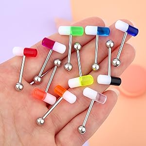 Melighting 14G Pill Tongue Bars Set 10pcs Tongue Rings Surgical Steel 316L Tongue Piercing ...