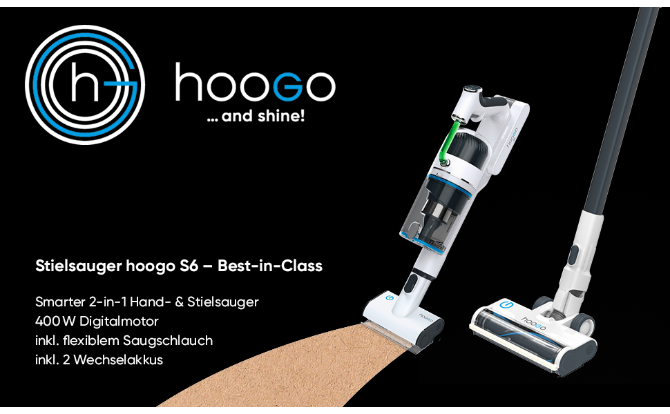 Amazon.de: hoogo Akku-Staubsauger S6 2in1 | beutellos kabellos | Laufzeit bis zu 90 Min ...
