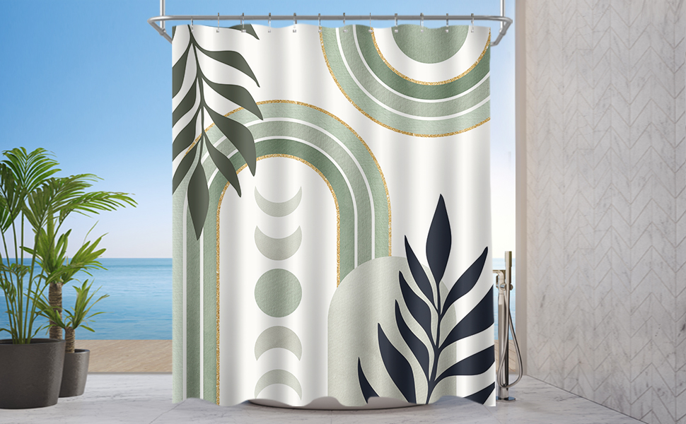 Amazon.com: KOMLLEX Sage Green Boho Shower Curtain 72Wx72H Abstract Modern Bathroom Decor Mid ...