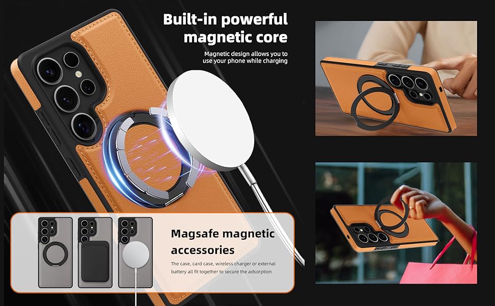 Amazon.com: Newhalper Leather Magnetic Case Fit for Samsung Galaxy S25 Ultra [Compatible with ...