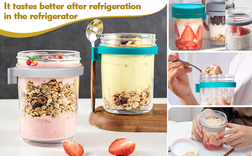 Amazon.com: KesaPlan Overnight Oats Containers with Lid and Spoon Set of 2, 10 oz Large Airtight ...