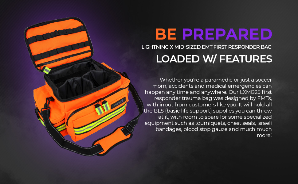 Amazon.com: Lightning X Medium First Responder EMT Bag | LXMB25 | w/Reflective, Shoulder Strap ...