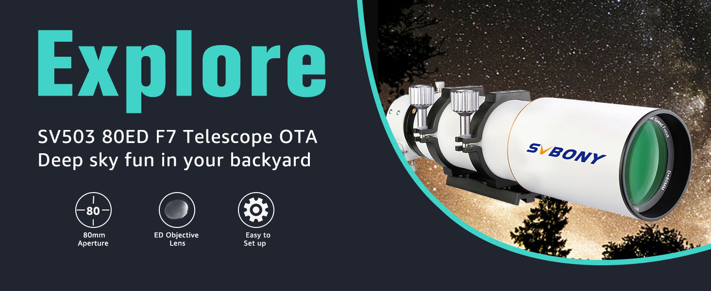 SVBONY SV503 Telescope, 80ED F7 Telescope OTA with Focal Length 560mm, Compact and Portable Tube ...