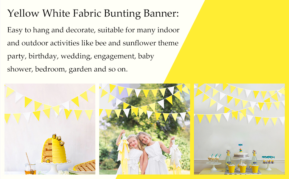 10M/32.8 Ft Yellow White Bunting Banner Fabric Cotton Pennant Bunting ...