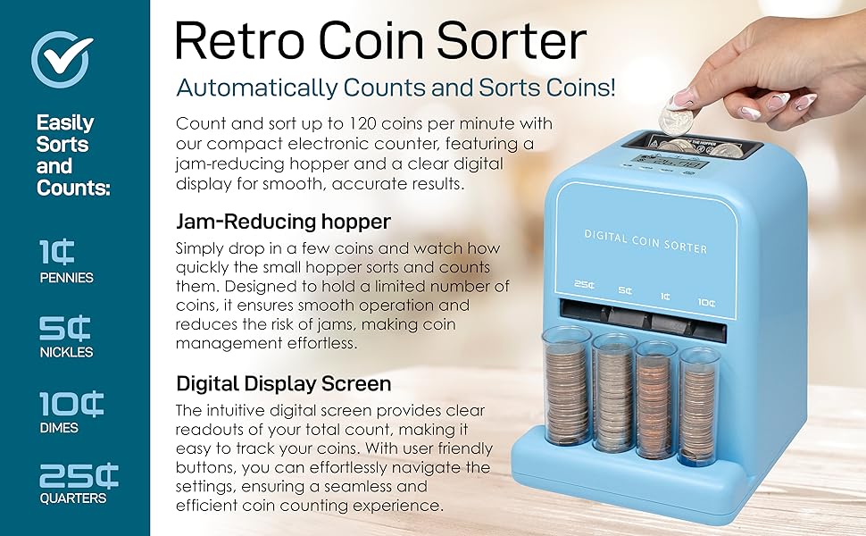 Amazon.com : Automatic Coin Counter & Coin Sorter, Blue : Office Products