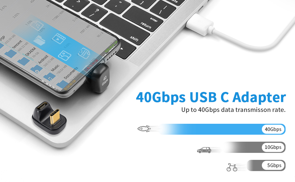 Amazon.co.jp: Duttek 40Gbps USB C U字型アダプター 100W 2個パック 180度角度付き USB Type C オスメス 延長コネクター USB Type ...
