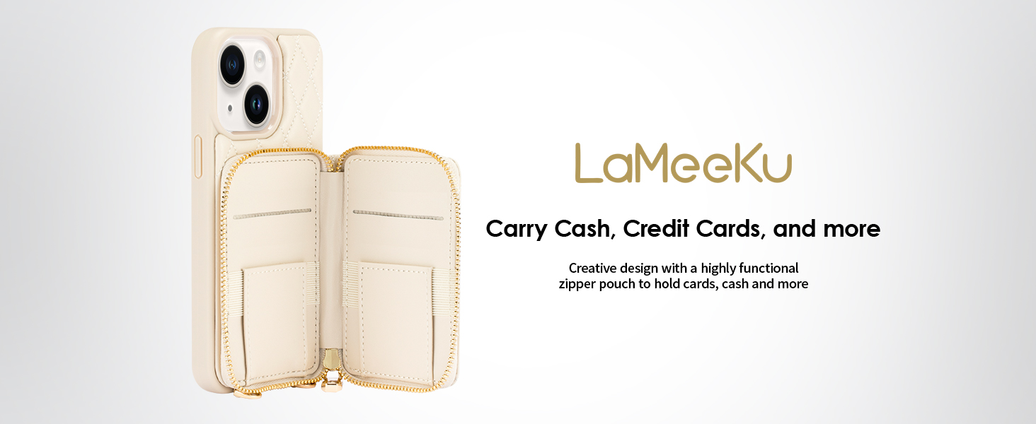 Amazon.com: LAMEEKU Designed for iPhone 14 Wallet Case with Card Holder Crossbody Chain for ...