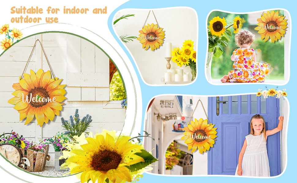Amazon.com: Sunflower Welcome Wood Door Hanger 12 Inch Large Wooden ...