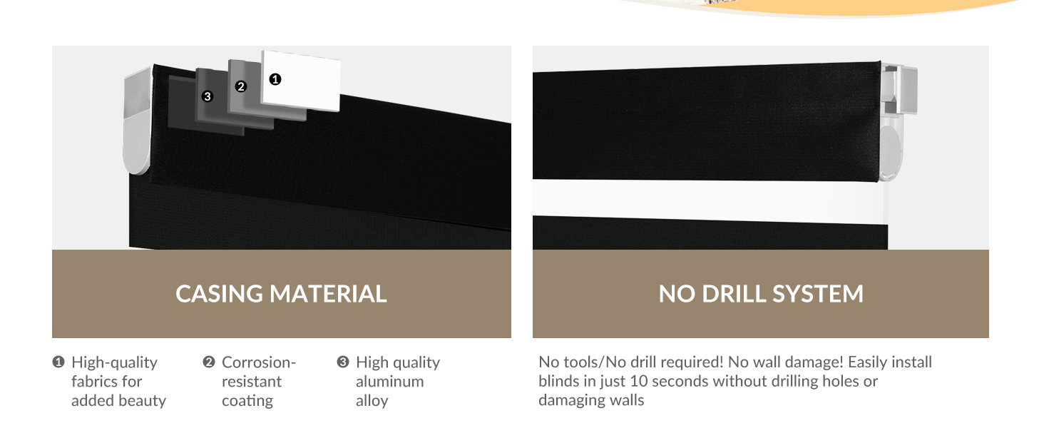 Boolegon No Drill No Tools Zebra Shades, Filtering Zebra Blinds, Dual Layer Cordless Zebra ...