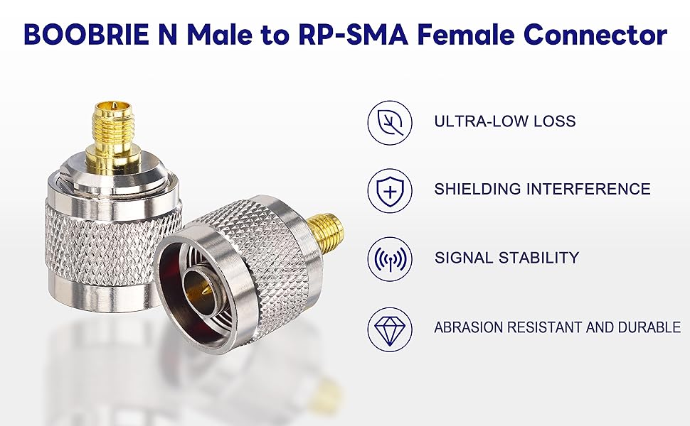 Boobrie N Male to RP-SMA Female Connector N Type to RP-SMA Adapter Male to Female WiFi Antenna ...