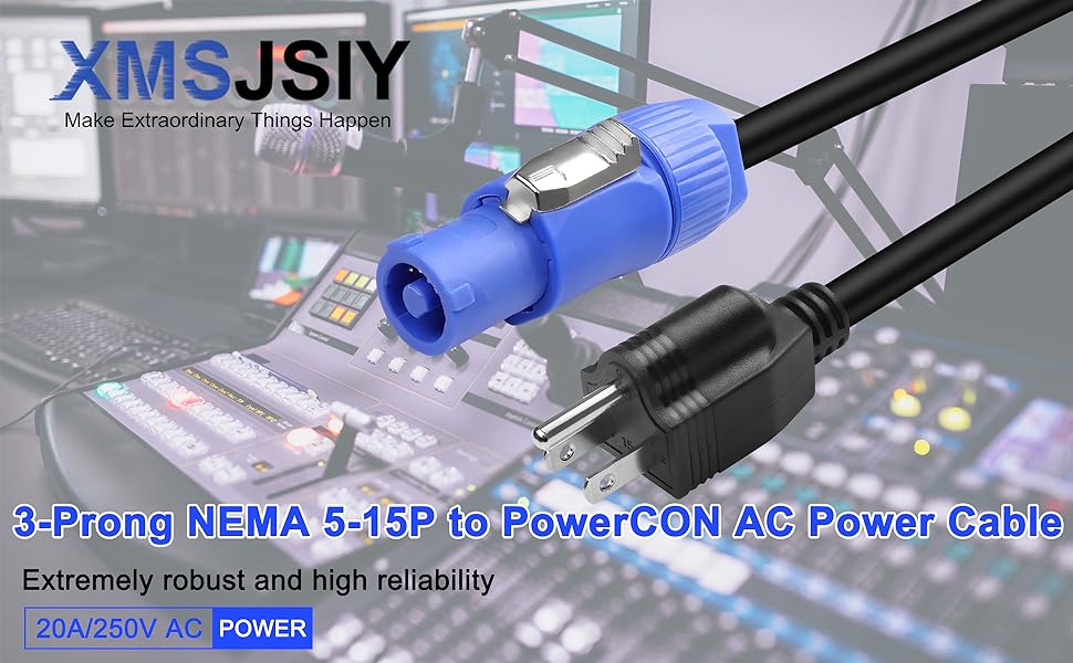 Amazon.com: XMSJSIY 3-Prong NEMA 5-15P to PowerCON AC Power Cable Cord 20A 3 Pin PowerCon Input ...