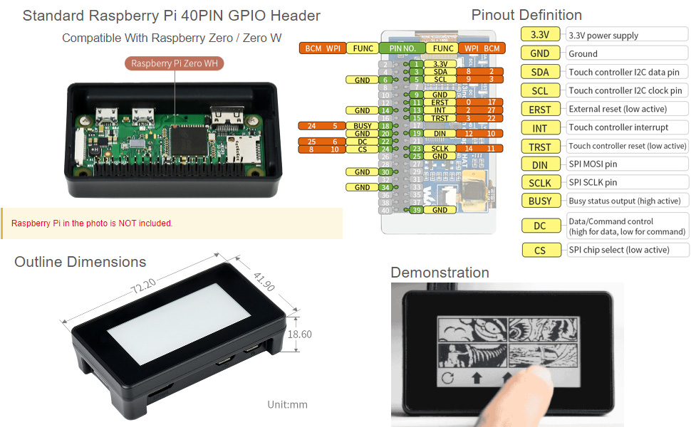Amazon.com: waveshare 2.13inch Touch E-Paper E-Ink Display HAT ...