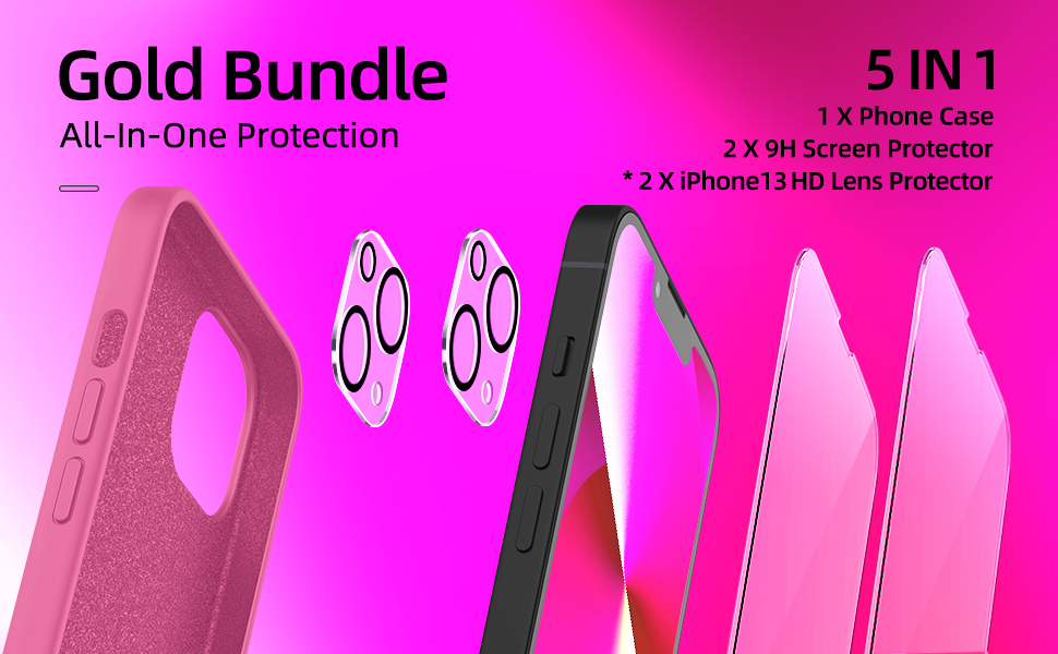 Amazon.com: Dssairo 5 in 1 Designed for iPhone 13 Case, with 2 Pack Screen Protector,2 Pack ...