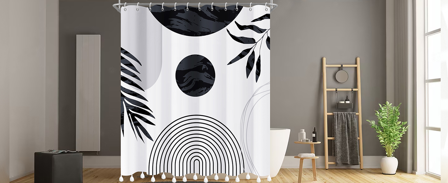 Amazon.com: TOENGS Boho Shower Curtains for Bathroom Black and White Shower Curtain with Tassel ...