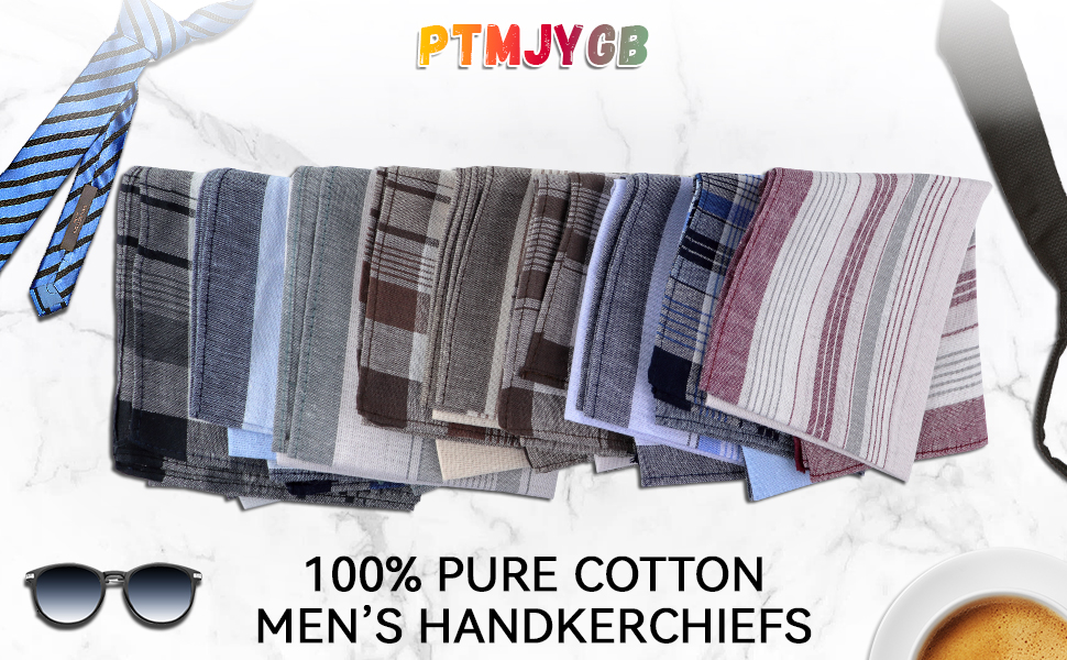 PTMJYGB Men's Cotton Handkerchiefs - 100% Cotton, Striped, Machine Washable, Men's Pocket ...