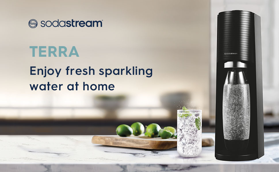 SodaStream Terra Sparkling Water Maker Machine, with 1 Litre Reusable BPA-Free Water Bottle for ...