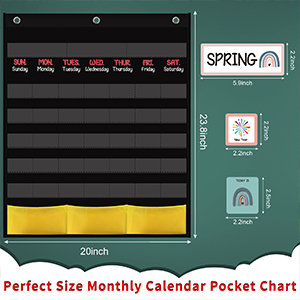 Amazon.com: Black Classroom Monthly Calendar Pocket Chart with 89 Cards ...