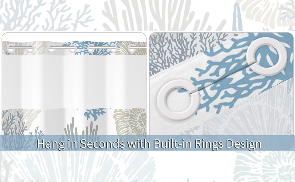 Amazon.com: Caheansi No Hook Shower Curtain with Snap in Liner, Hotel Style Blue Nautical ...