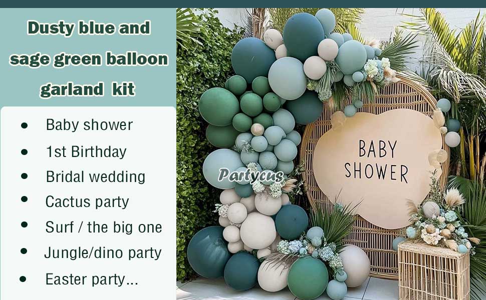 Amazon.com: Dusty Blue Green Balloon Arch Kit - Double Stuffed Sage Dusty Green Slate Blue White ...