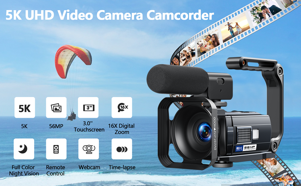 Cámara de vídeo 5K 56MP Videocámara Vlogging Cámara,WiFi Visión Nocturna 3" 270° Pantalla táctil ...