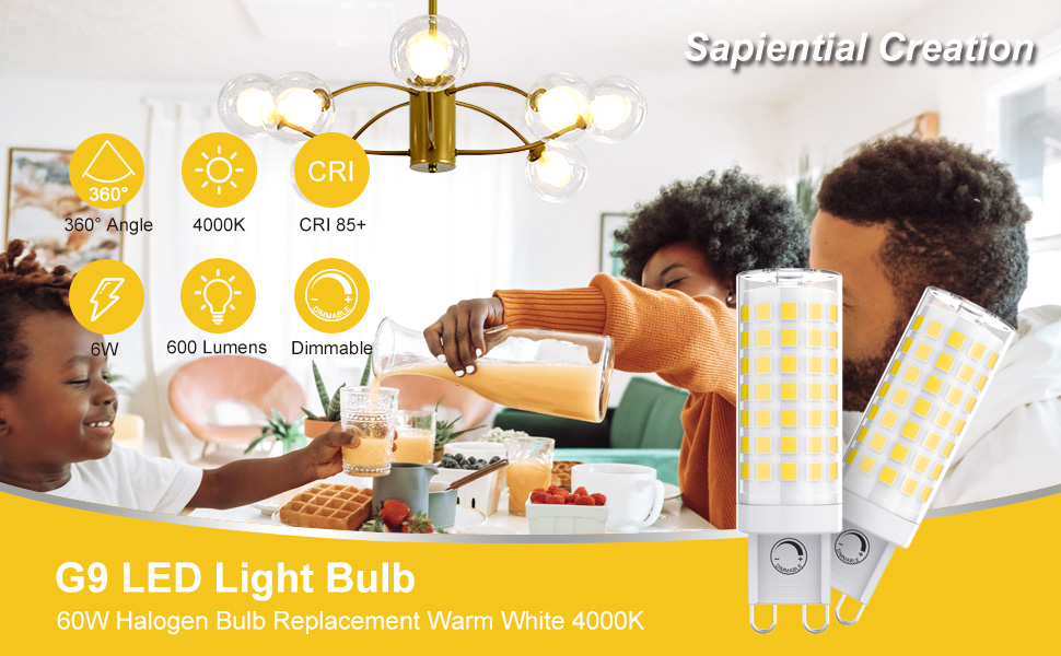 Sapiential Creation G9 LED Bulb Dimmable G9 Bulb 6W T4 G9 LED Ceramic Light Bulbs LED 60 Watts ...