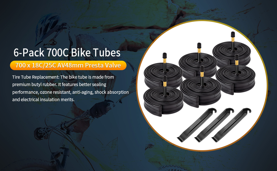 Amazon.com : 6-Pack 700C Road Bike Tubes 700 x 18C/20C/23C/25C AV48 Long Valve 700C Bicycle ...
