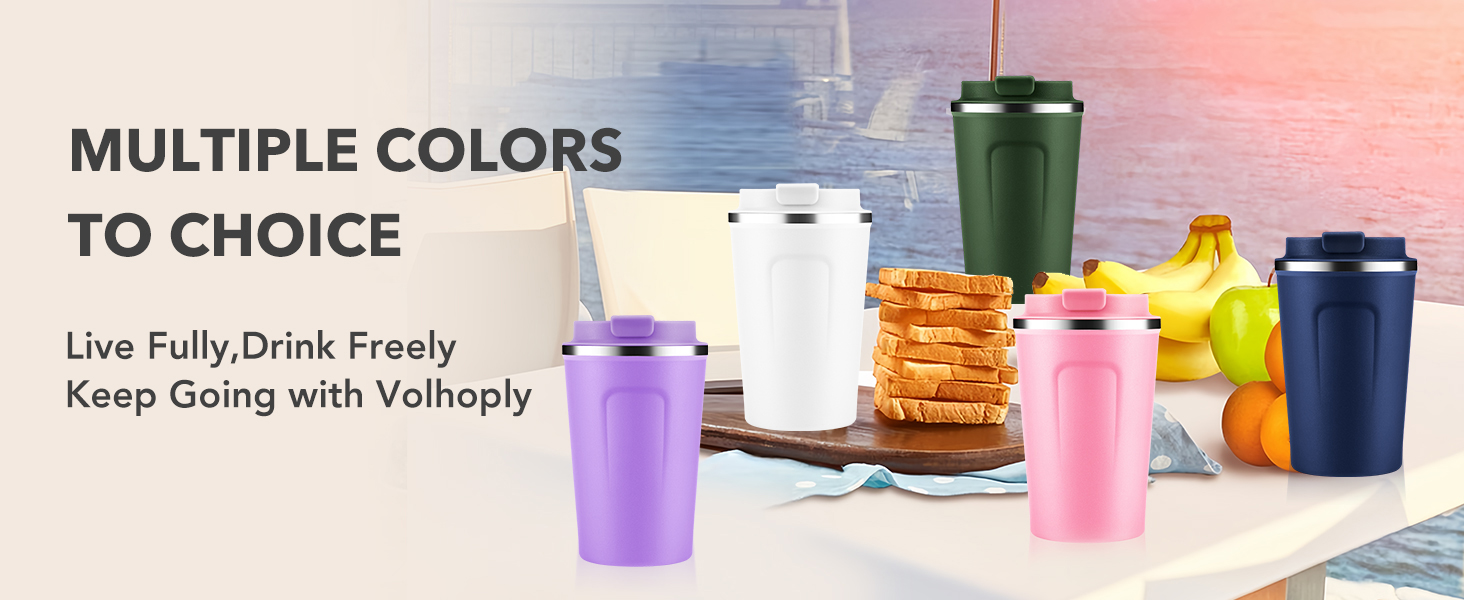 Amazon.com: Volhoply 12 oz Double Wall Insulated Vacuum Travel Coffee Mug with Flip Lid,Reusable ...