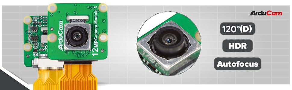 Amazon.com: Arducam for Raspberry Pi Camera Module 3 Wide, 120°(D) IMX708 Autofocus Pi Camera V3 ...