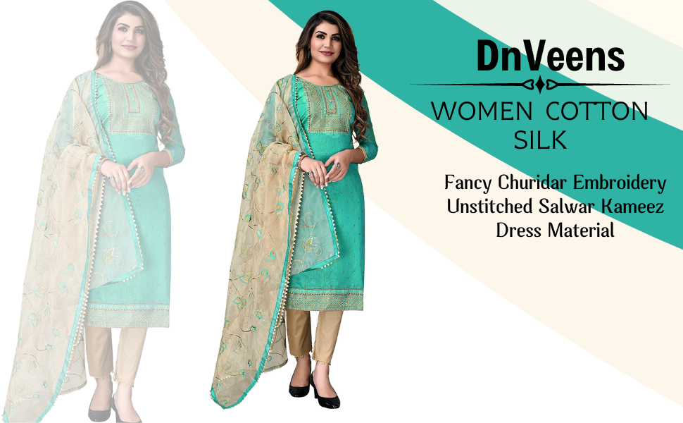 Buy DnVeens Women Cotton Silk Fancy Chudidar Embroidery Unstitched ...
