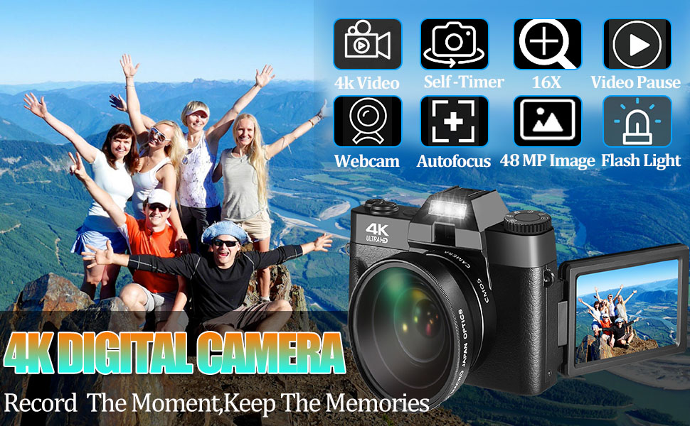 Amazon.com : Upgrade 4K Digital Camera for Photography and Video, 16X 48MP Auto-Focus Vlogging ...