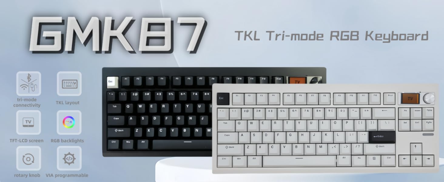 Amazon.com: Cmokifuly GMK87 TKL Mechanical Keyboard,Tri-Mode Linear ...