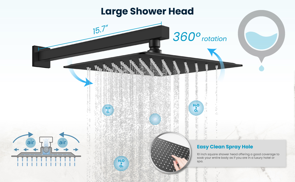 Amazon.com: gotonovo Rain Shower System Matte Black Square 12 Inch Shower Head with Hand Held ...