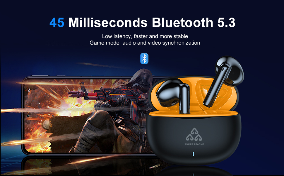 THREE PEACHES Wireless Earbuds Ear Buds Bluetooth 5.3 Stereo Bass ...