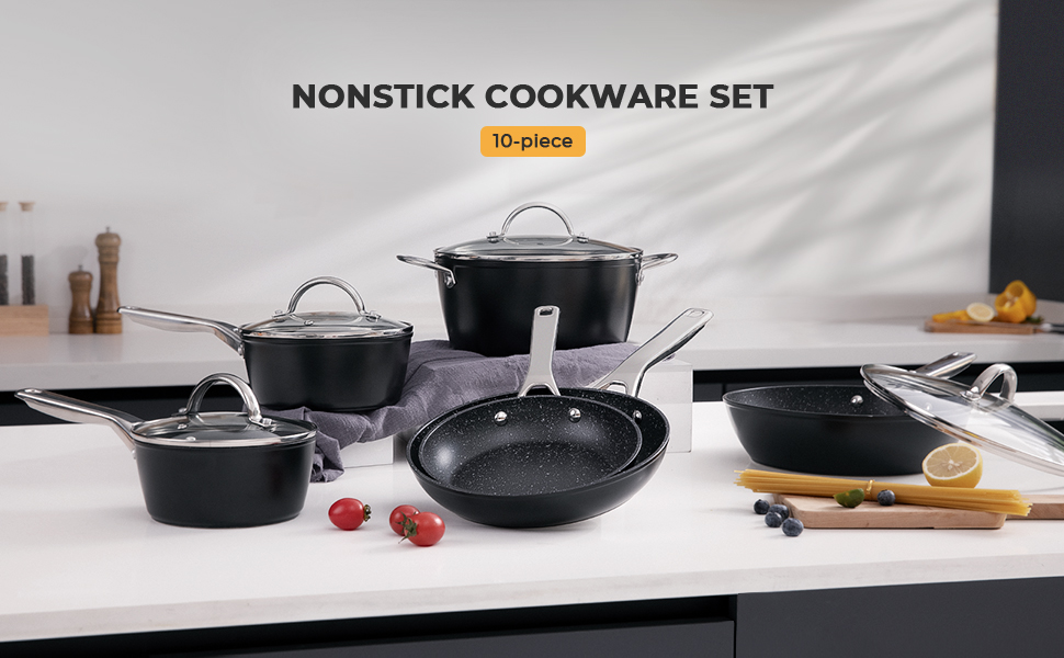 Fadware Pots and Pans Sets, Cookware Set 10-Piece for All Cooktops, Induction Hob Frying Non ...