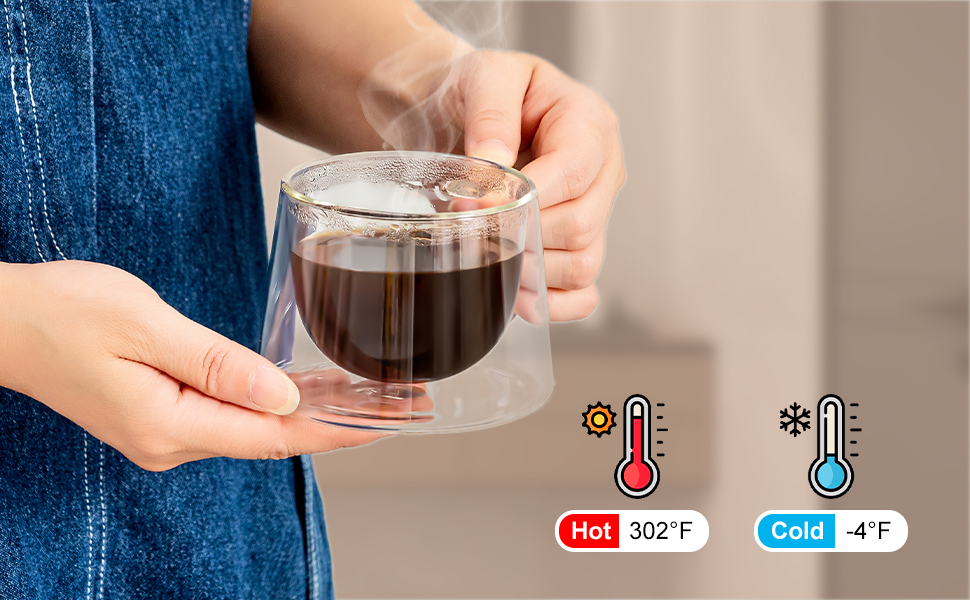 Amazon.com: Double Wall Coffee Mugs Set of 4 Clear Glass Coffee Cups ...