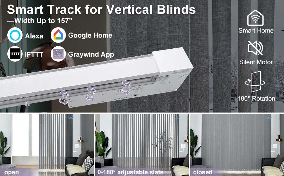 Graywind Motorized Vertical Blinds Compatible with Alexa Google Privacy Blackout Smart Vertical ...