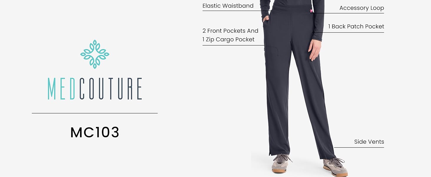 Amazon.com: Med Couture Scrub Pants for Women Straight Leg Pull-On Pant with 4 Pockets Moisture ...