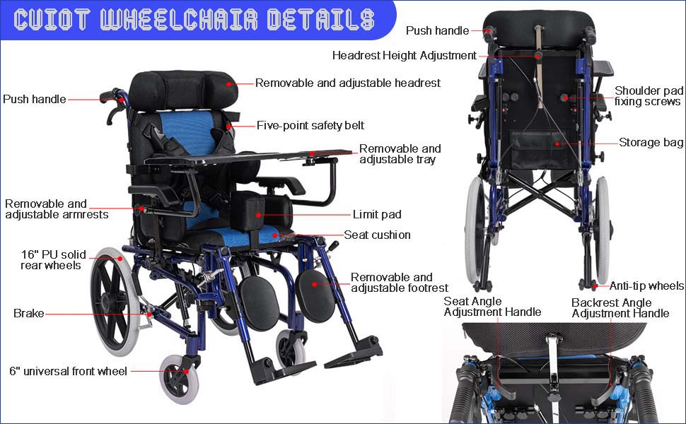 Amazon.com: Cerebral Palsy Wheelchair for Children & Adult, Foldable Fully Reclining Wheelchair ...