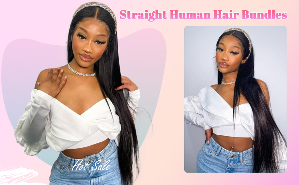 Amazon.com : Human Hair Bundles Straight Bundles Human Hair 3 Bundles ...