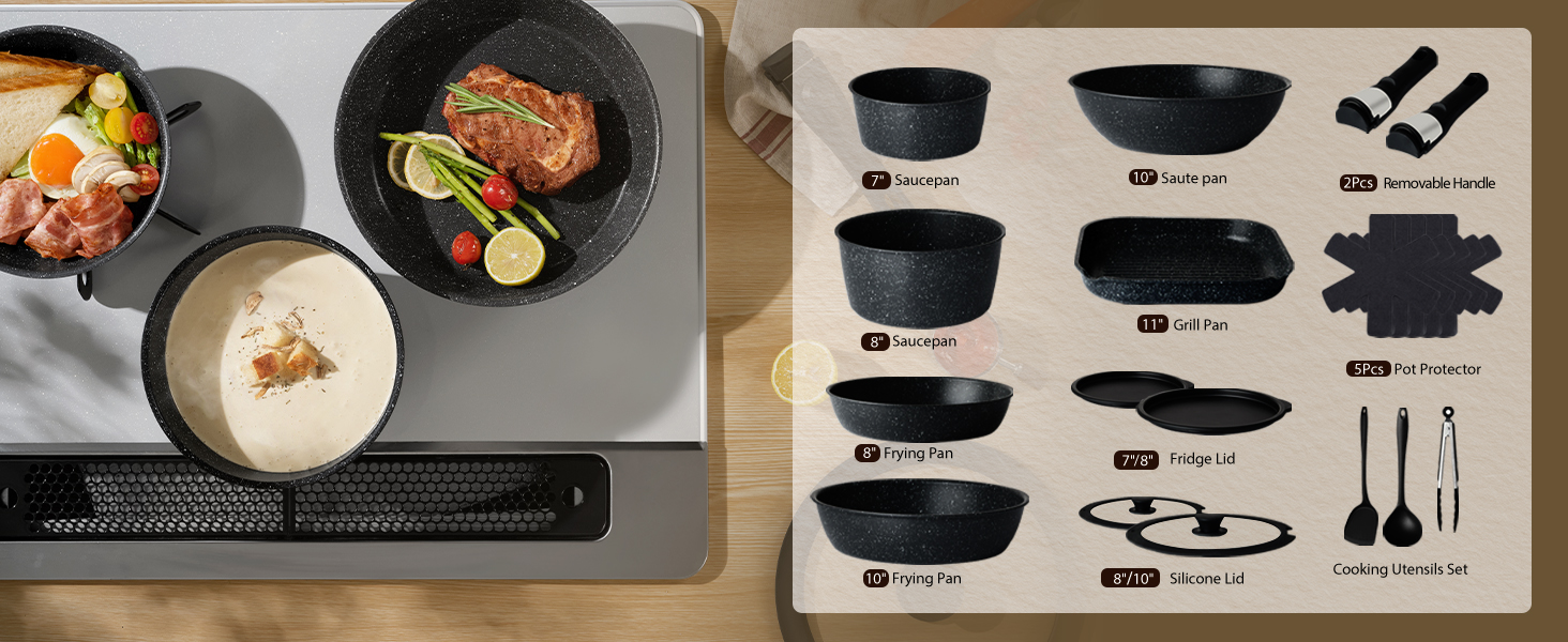 Amazon.com: 20 Pcs Pots and Pans Set Non Stick, Stackable Cookware Sets with Detachable Handle ...