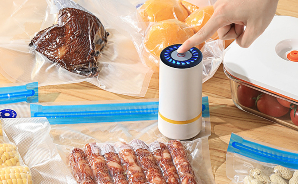 Portable Vacuum Sealer Set With 10 Vacuum Bags, Food Vacuum Pump Mini Bag Sealer Rechargeable ...