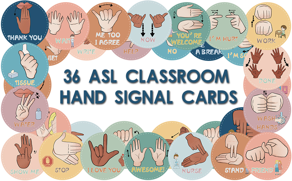 Amazon.com: ASL Classroom Hand Signal Cards - 36 Classroom Hand Signal ...