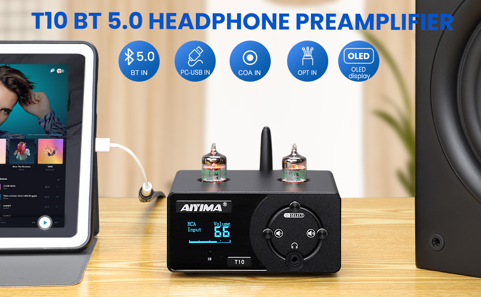 AIYIMA T10 JAN5725 Tube Vacuum Preamplifier QCC3031 Bluetooth 5.0 Audio Decoder Mini Hifi ...