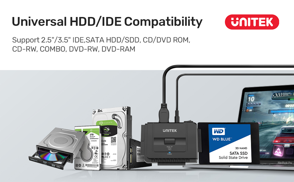 Unitek USB C to IDE and SATA Converter External Hard Drive Adapter Kit for Universal 2.5/3.5 HDD ...